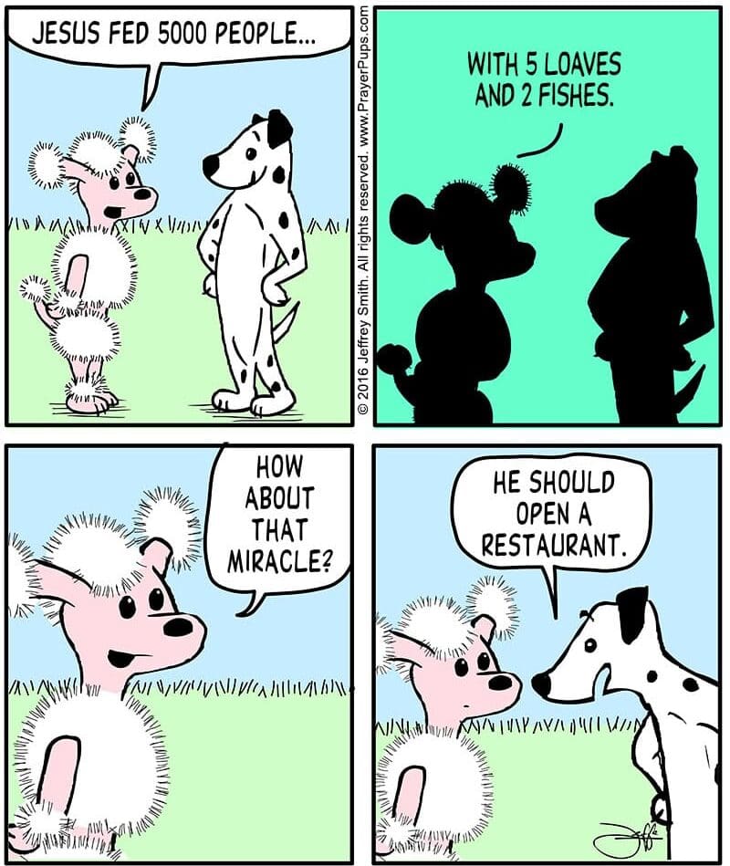 Matthew 14 - Jesus Feeds 5000 | Christian Cartoons From Prayer Pups ...